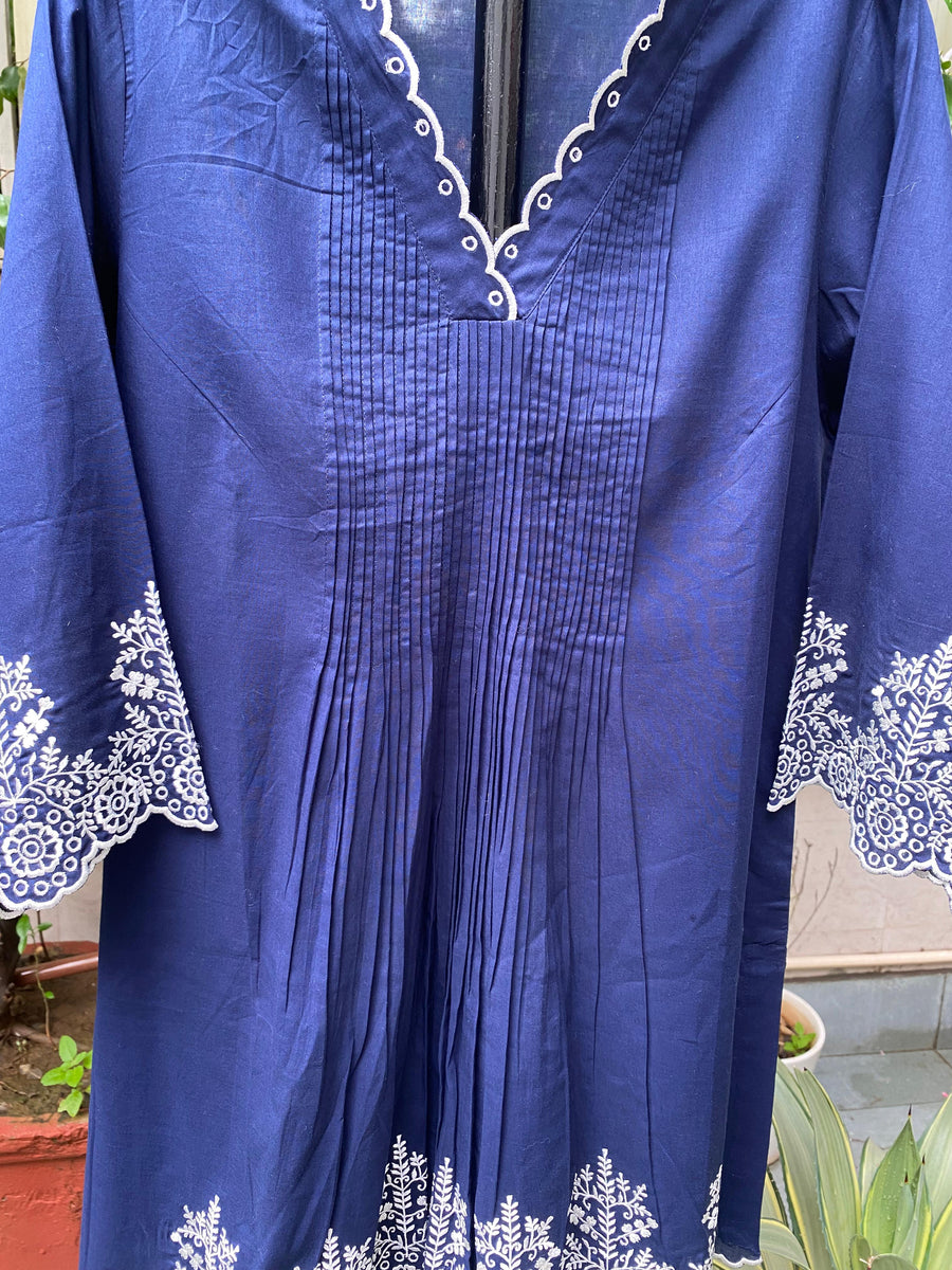 Navy Blue Gun metal pleated top – indiecottonroute